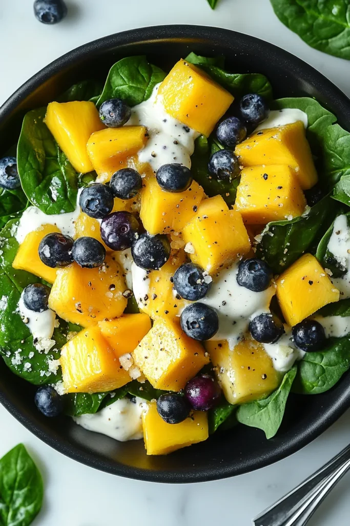 Delicious Mango Salad with Spinach and Blueberries – Fast Comfort Food