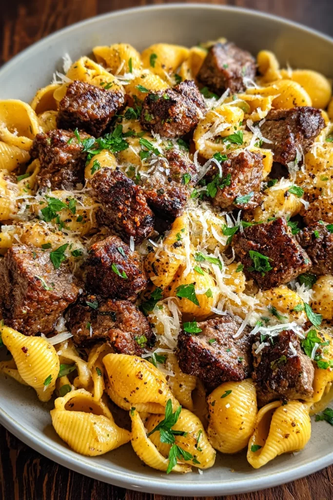 Cajun Steak Bites and Cheesy Garlic Shells Skillet – Fast Comfort Food