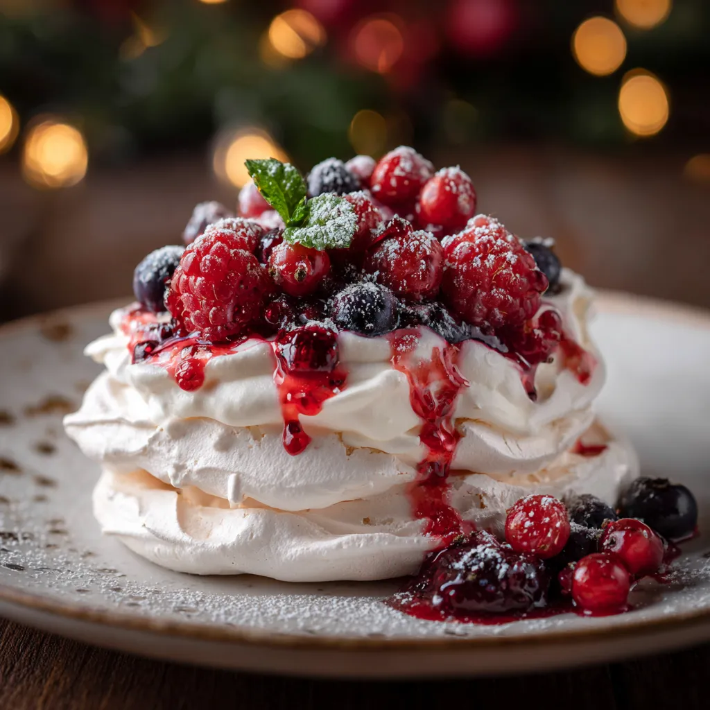 Delicate Festive Christmas Meringue with Whipped Cream and Berry ...