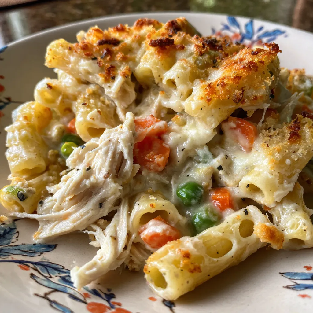 Creamy Chicken Pot Pie Pasta Bake – Fast Comfort Food